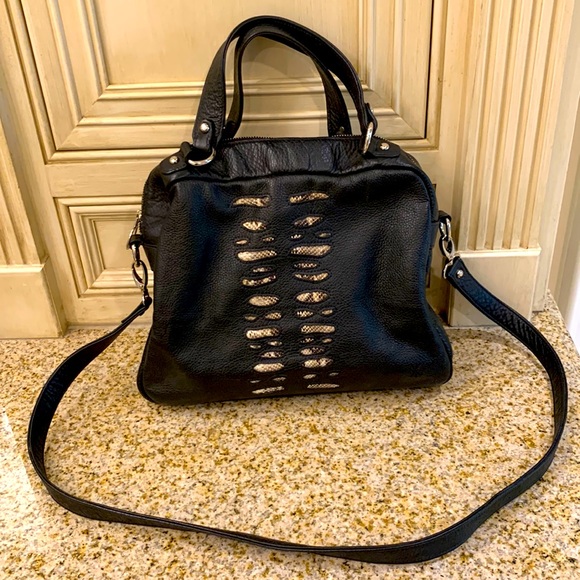 katie kalsi | Bags | Katie Kalsi Custom Black Pebbled Leather Handbag With Beautiful Python ...